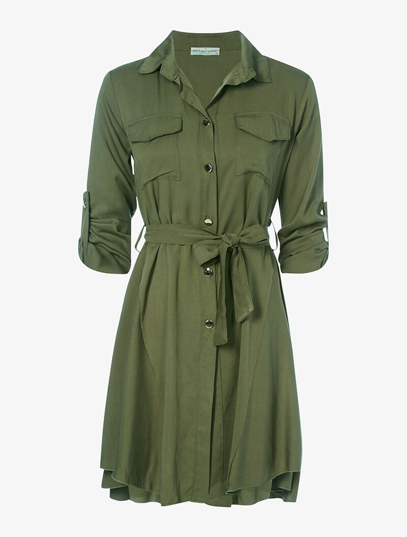 Robe style saharienne évasée - kaki | Stand-Prive