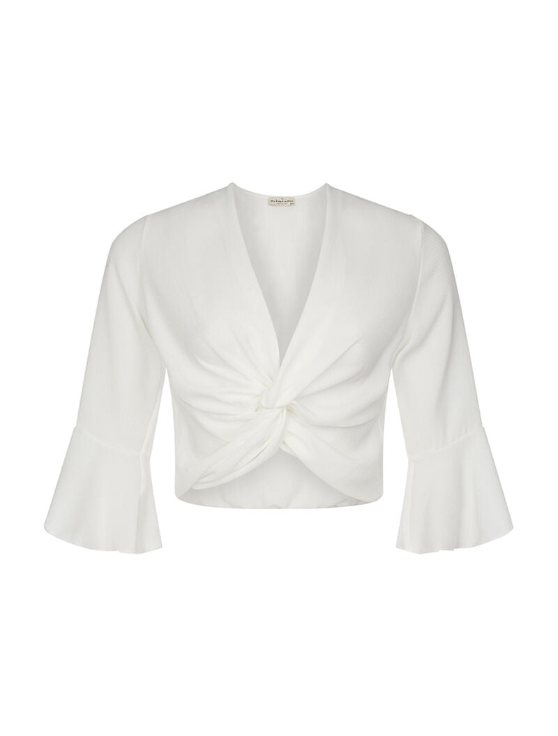 Crop-top noué devant manches évasées - blanc | Stand-Prive