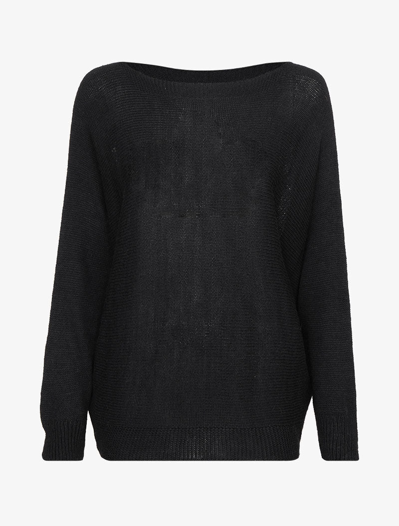 Pull oversize col bateau manches dolman - Noir | Stand-Prive
