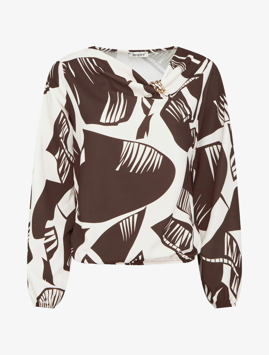 Top boule à motif graphique et col bénitier - Marron | Stand-Prive