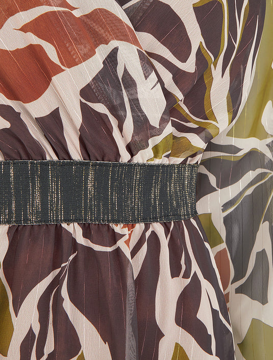 Robe mi-longue col cache-cœur irisée - Marron | Stand-Prive