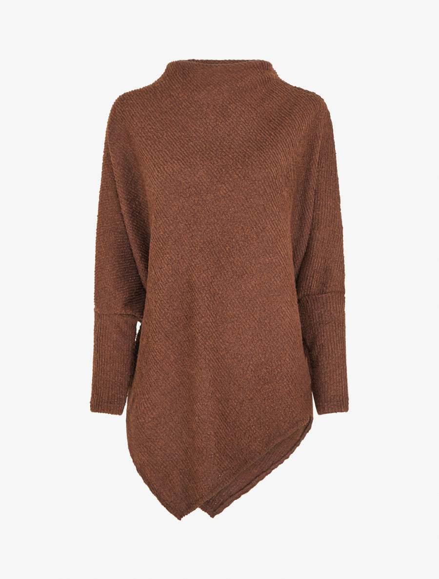Poncho col montant à manches chauve-souris - Marron | Stand-Prive