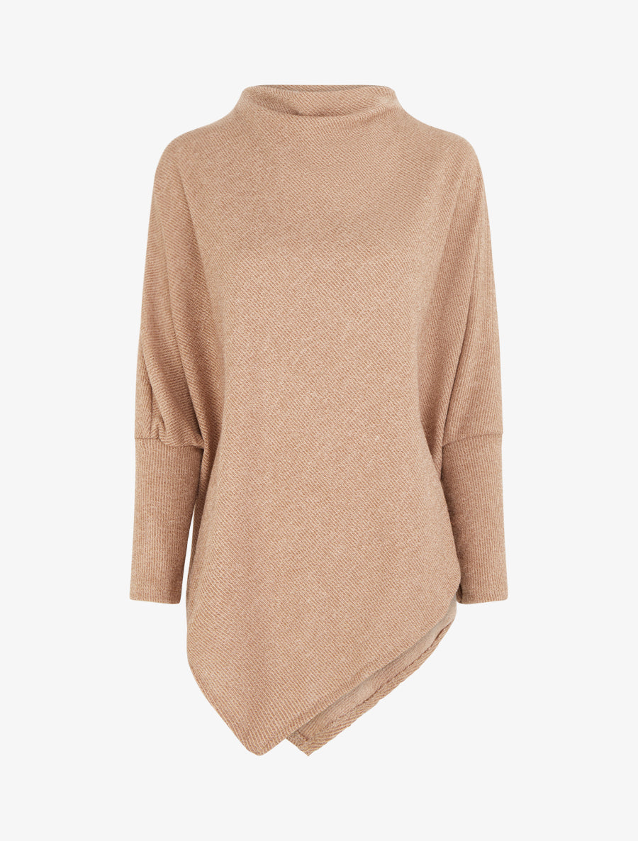 Poncho fin uni à manches longues - Taupe | Stand-Prive