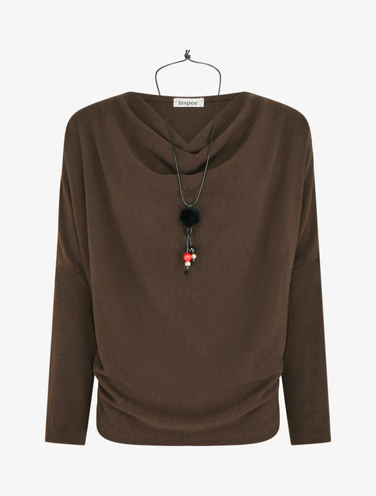 Pull fin manches chauve-souris - Marron | Stand-Prive
