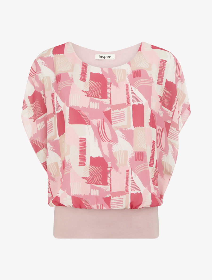 Top boule manches courtes imprimé graphique - Rose | Stand-Prive