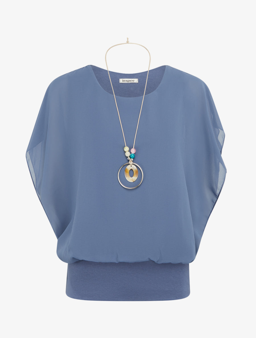 Top boule uni à manches courtes - Bleu gris | Stand-Prive