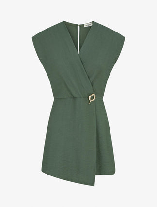 Combishort style robe portefeuille à broche - Kaki | Stand-Prive