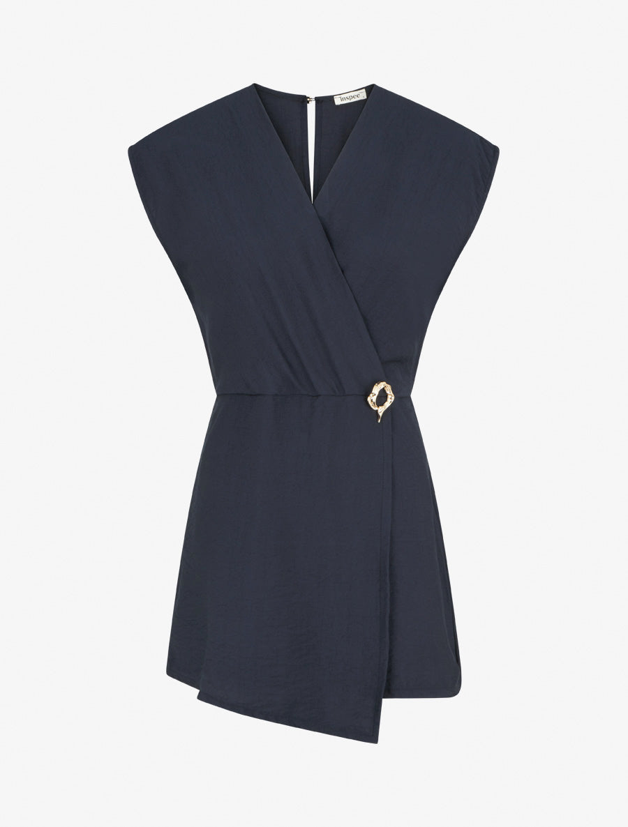Combishort style robe portefeuille à broche - Marine | Stand-Prive