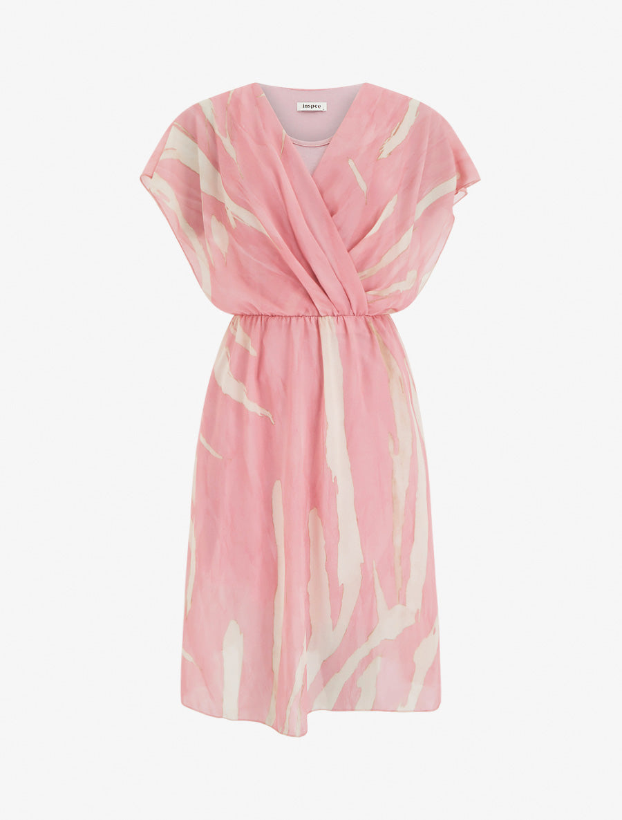 Robe imprimé graphique à col cache-coeur - Vieux rose | Stand-Prive