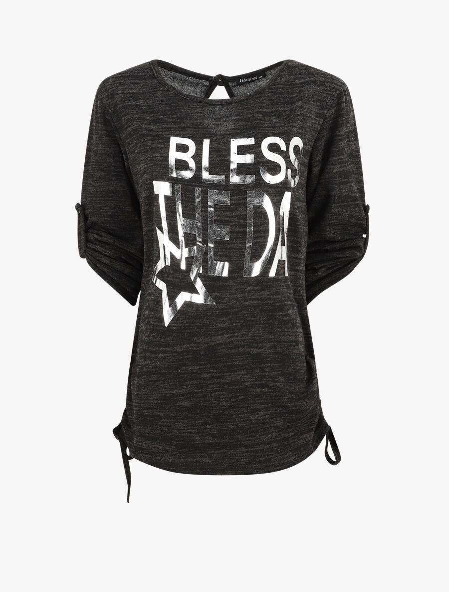 Pull ample à flocage Bless the da - Noir | Stand-Prive