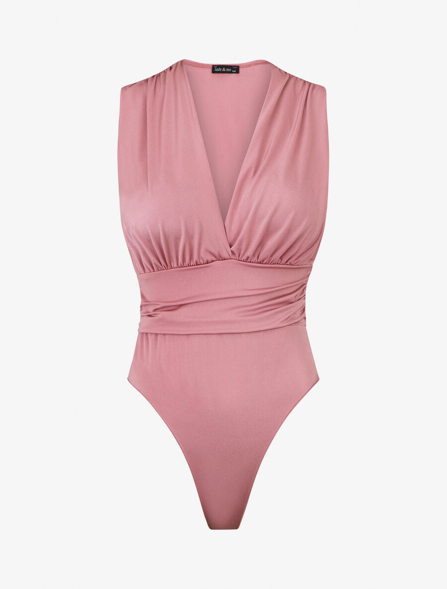 Body uni à col cache-coeur - Vieux rose | Stand-Prive