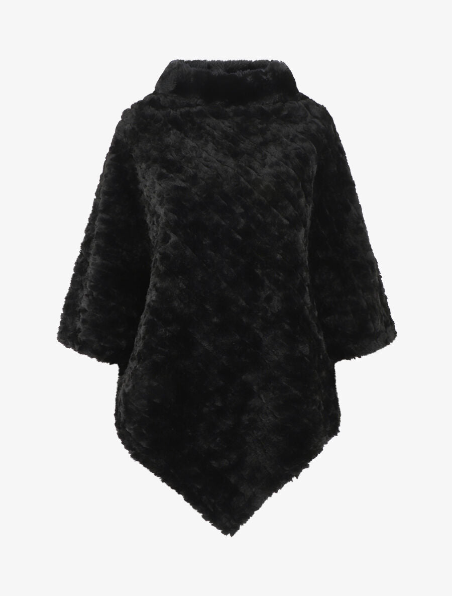 Poncho uni effet angora - Noir | Stand-Prive