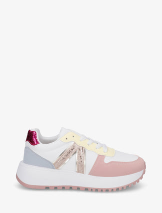 Sneakers en simili à détail imprimé python - Rose | Stand-Prive