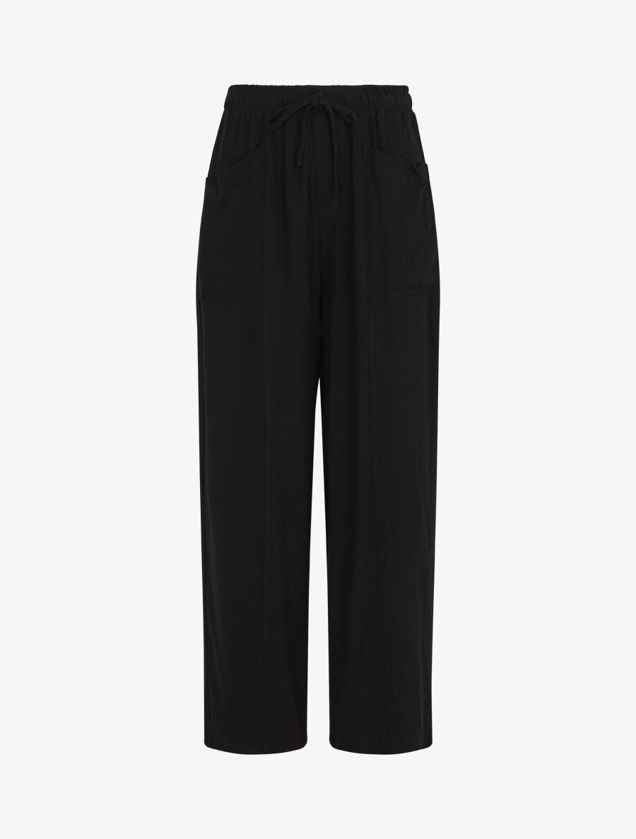 Pantalon uni élastiqué effet lin - Noir | Stand-Prive